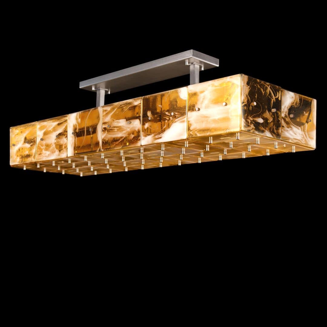Design tiles lamp in warm amber Murano glass | MULTIFORME Lighting